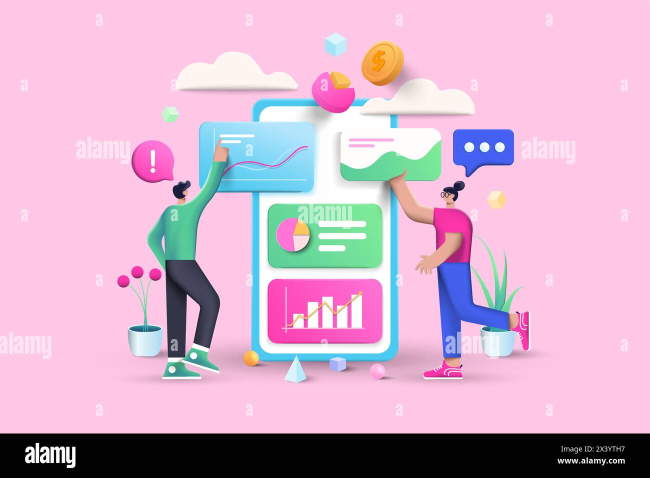 3d Data Analysis Business Inance And Mobile Web Design Concept User Interface Optimization 