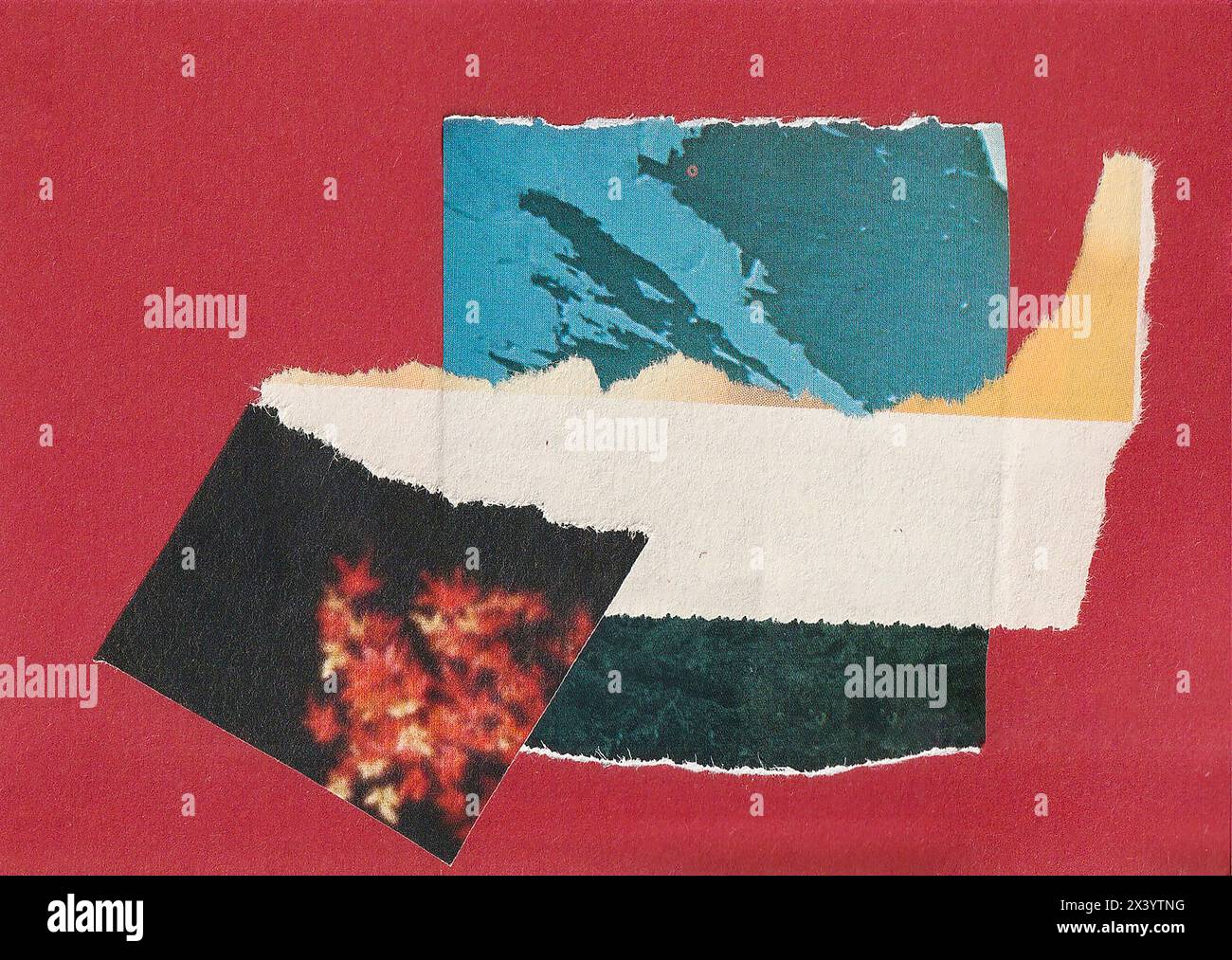 collage on a red background with colored strips of paper. creative ...