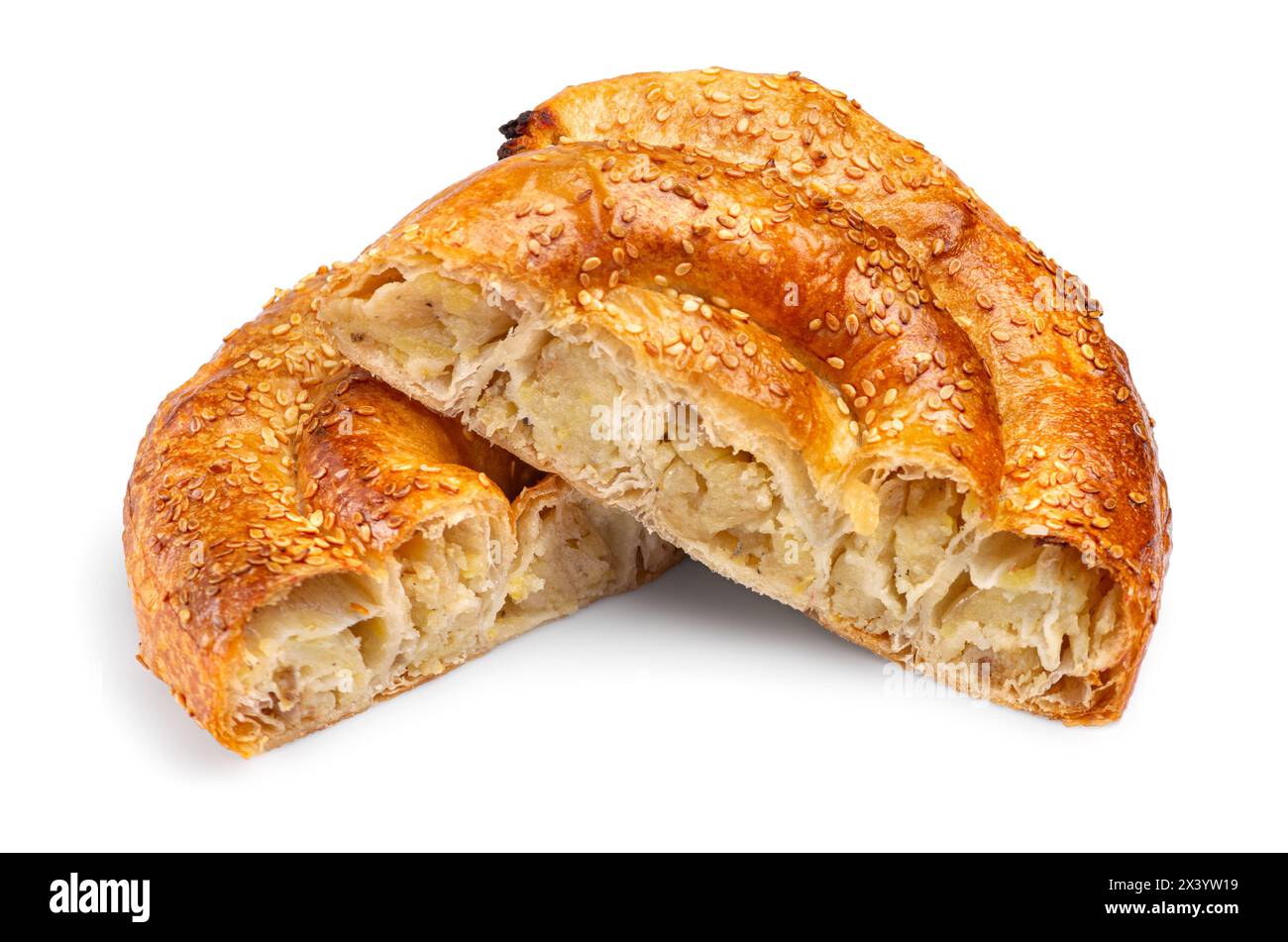 fresh puff pastry with Potatoes and serving piece, isolated on white ...