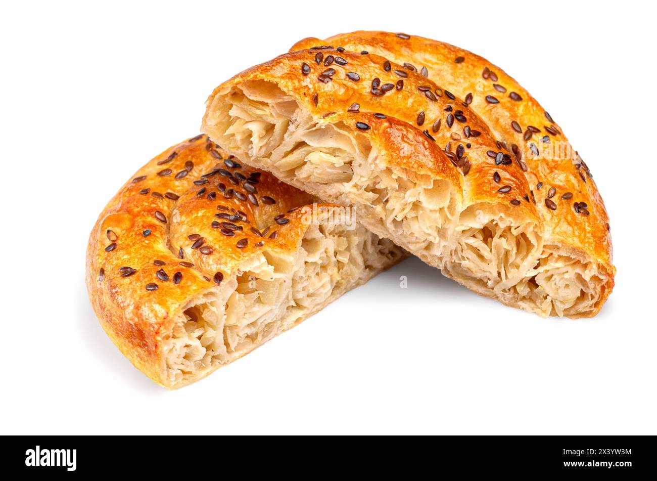 fresh puff pastry with cabbage and serving piece, isolated on white ...