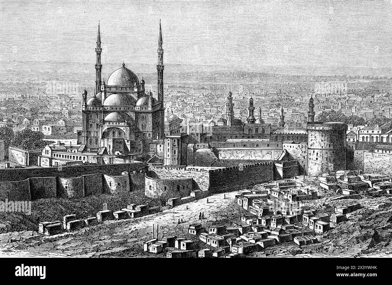 Panoramic view of Cairo City with the mosque Sultan Hassan in the ...