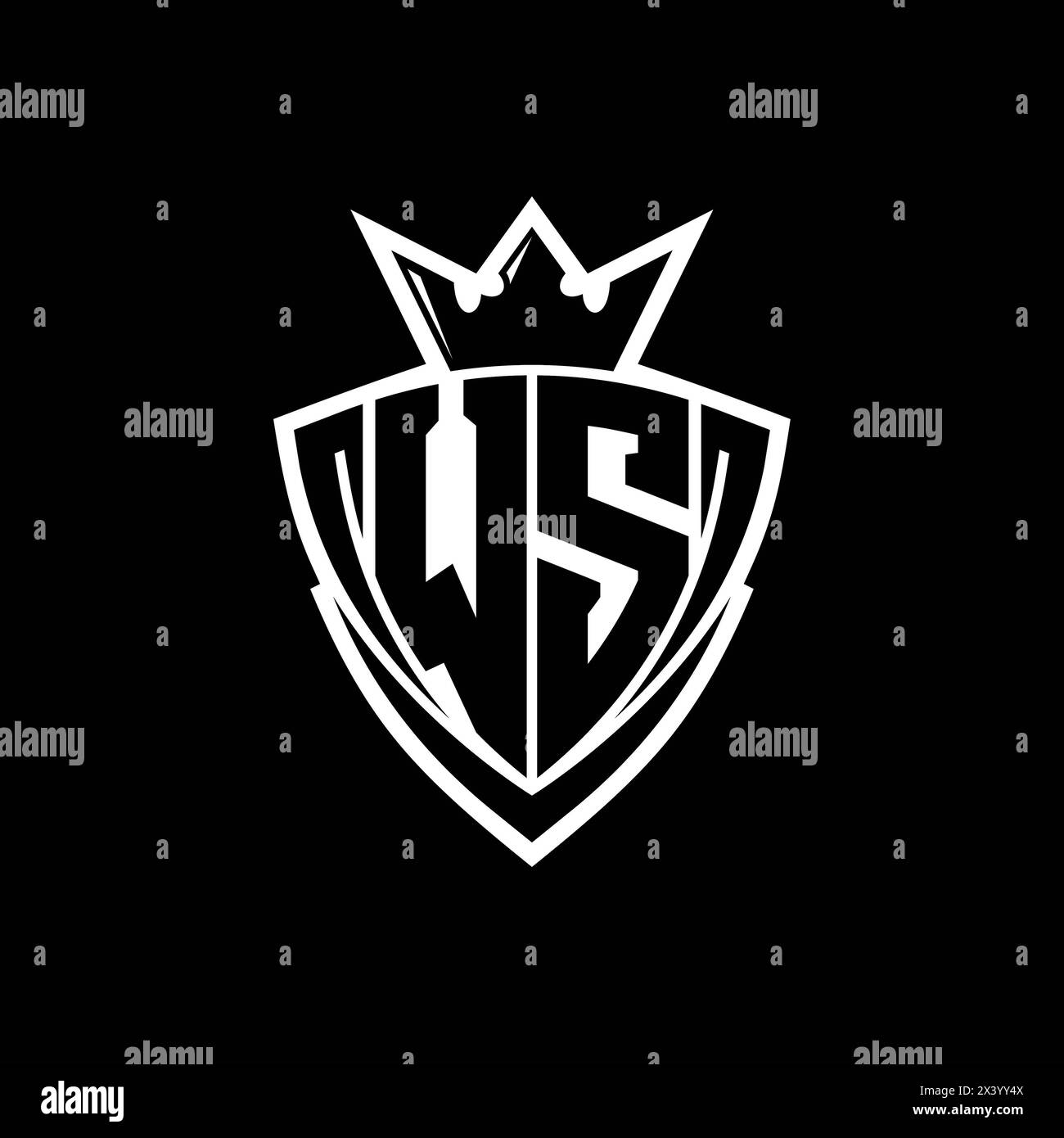 WS Bold letter logo with sharp triangle shield shape with crown inside ...