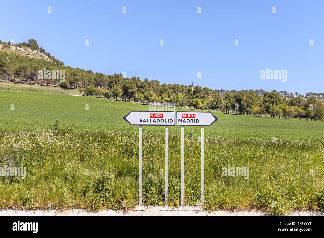 Direction signs at a road junction with beautiful views of wooded ...