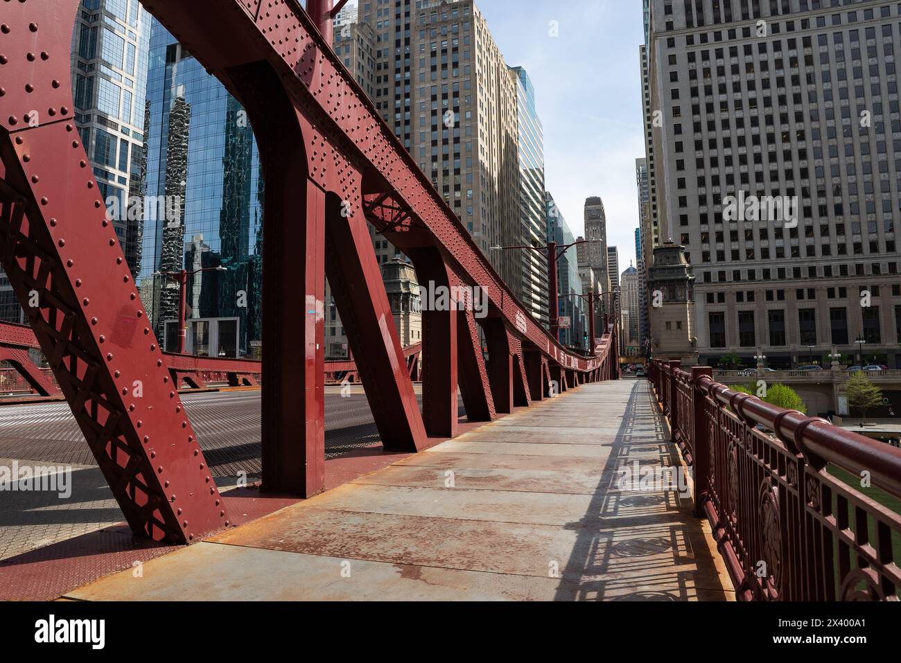 View down the La Salle Street Bridge in downtown Chicago on a sunny ...