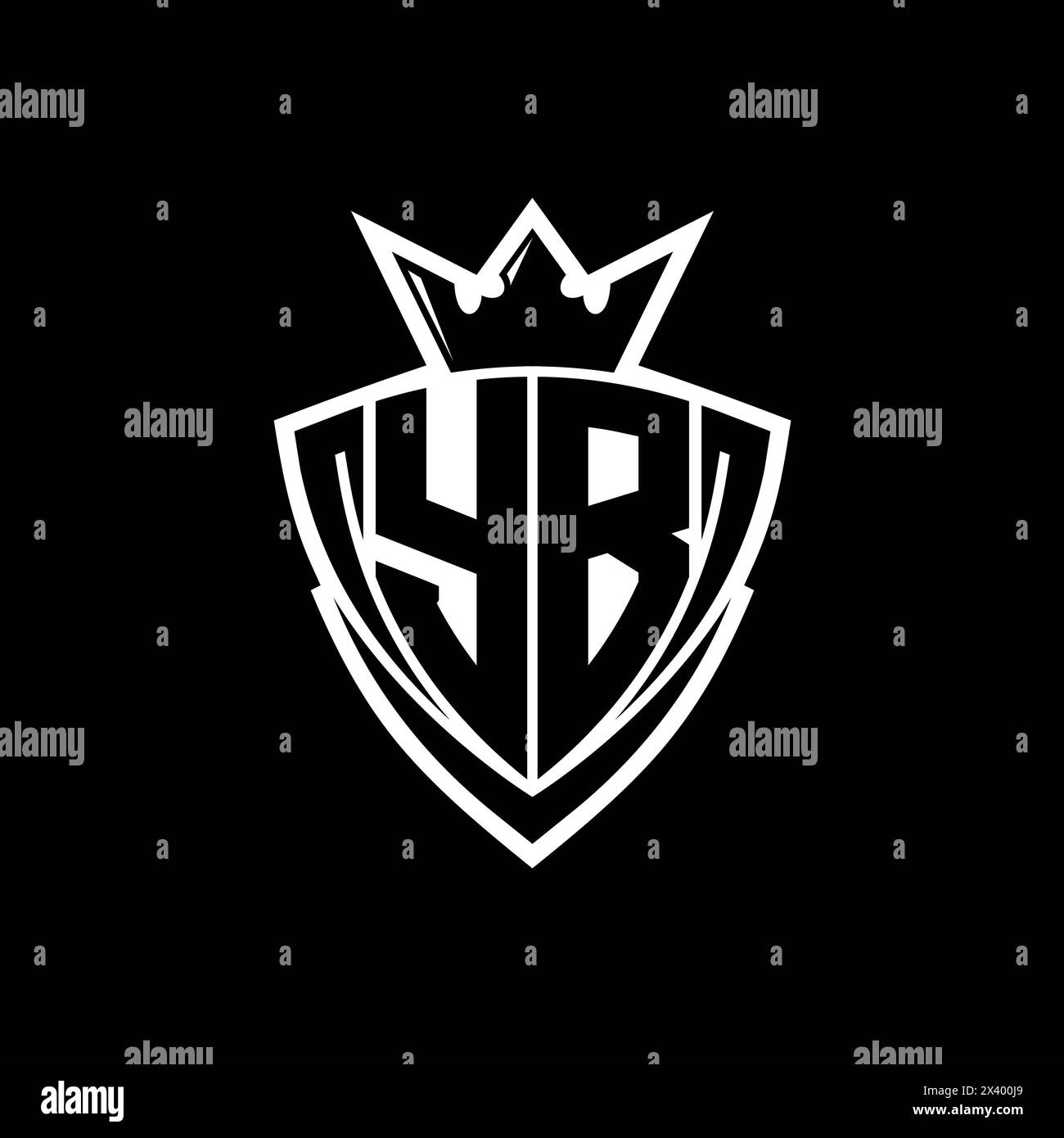 YB Bold letter logo with sharp triangle shield shape with crown inside ...