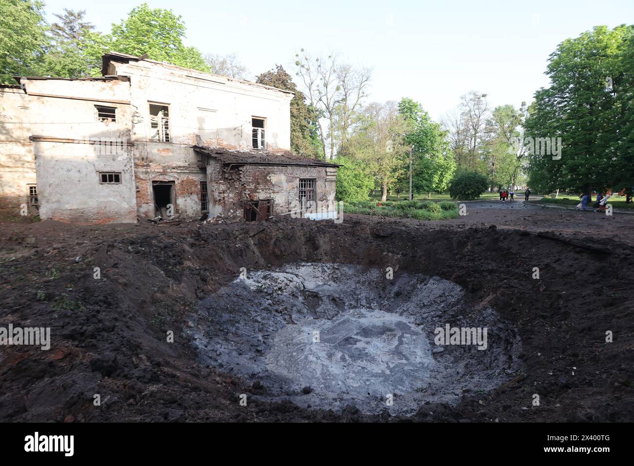 KHARKIV, UKRAINE - APRIL 27, 2024 - A crater is seen at Psychiatric ...