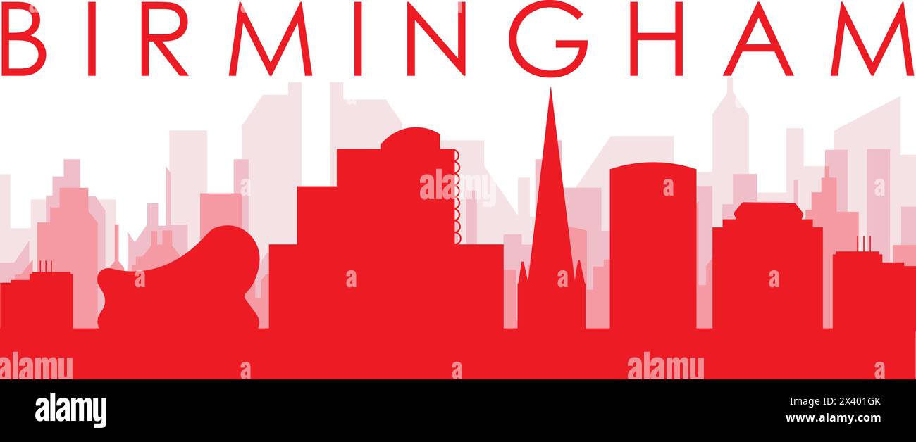 Red panoramic city skyline poster of BIRMINGHAM, UNITED KINGDOM Stock ...