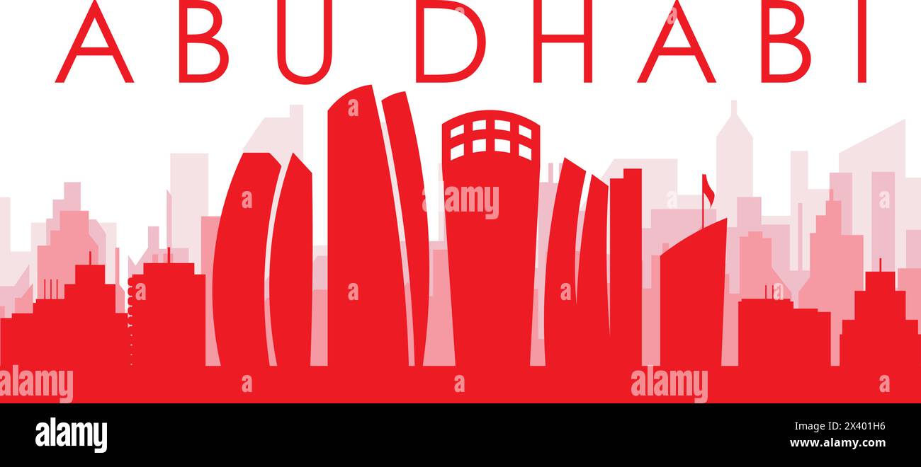Red panoramic city skyline poster of ABU DHABI, UNITED ARAB EMIRATES ...