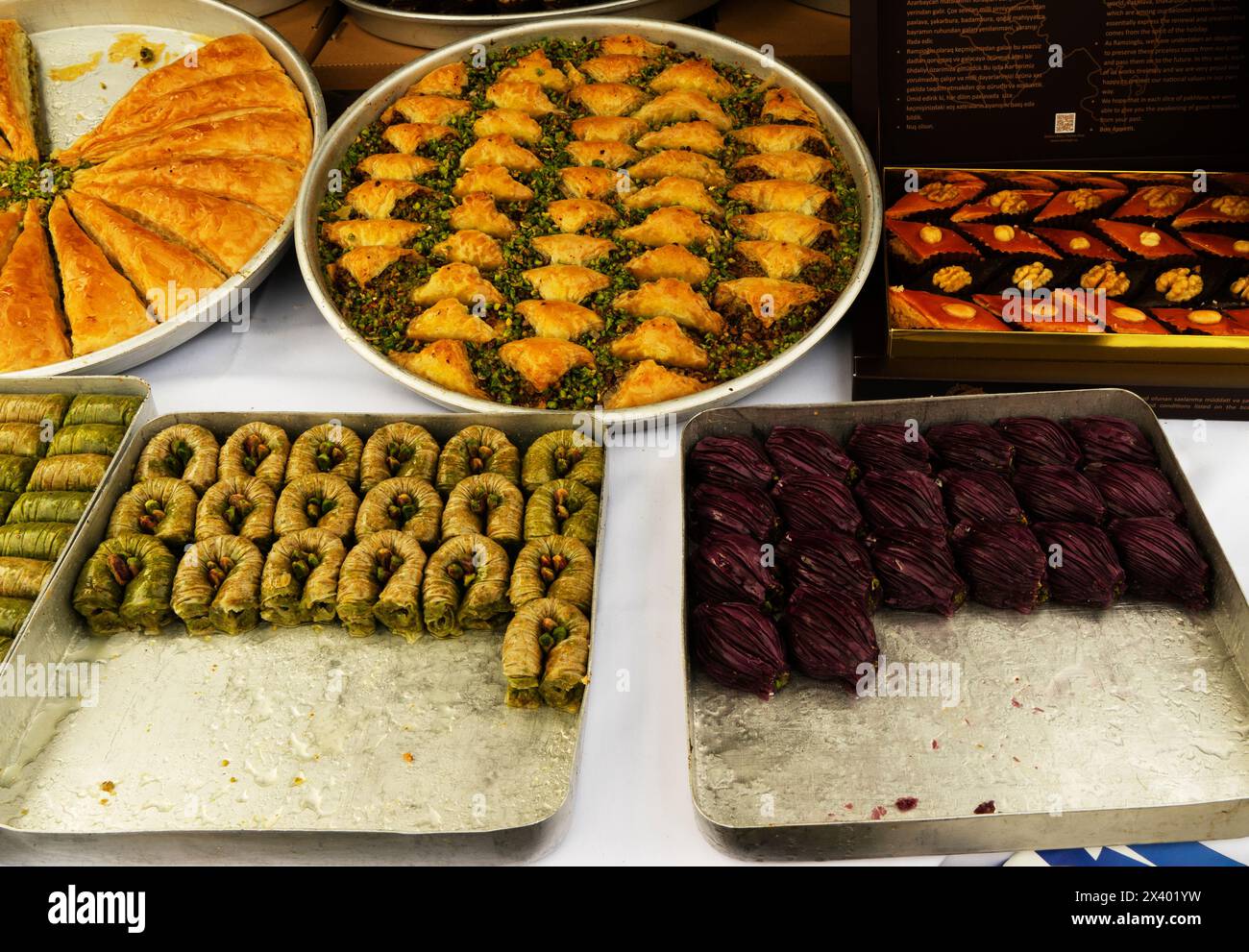 Turkish, Baku baklava, various oriental sweets on the counter for sale ...