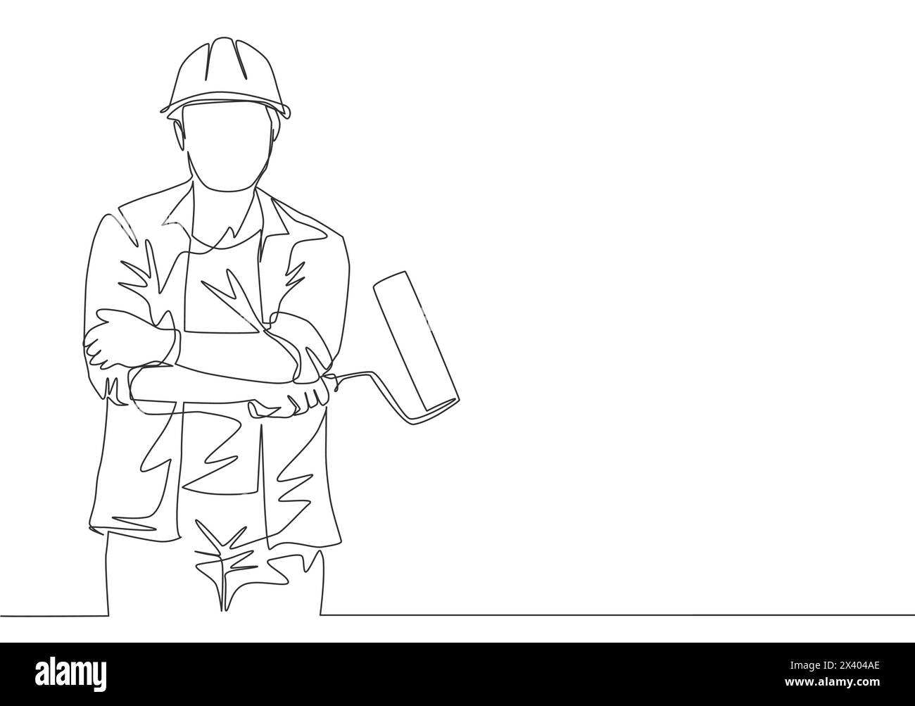 Single continuous line drawing of young handyman wearing building ...