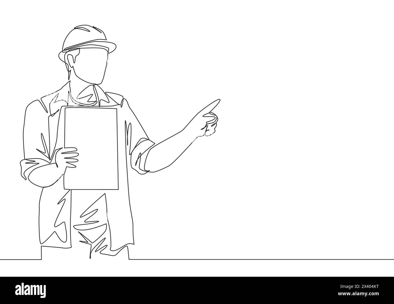 One single line drawing of young construction foreman giving ...