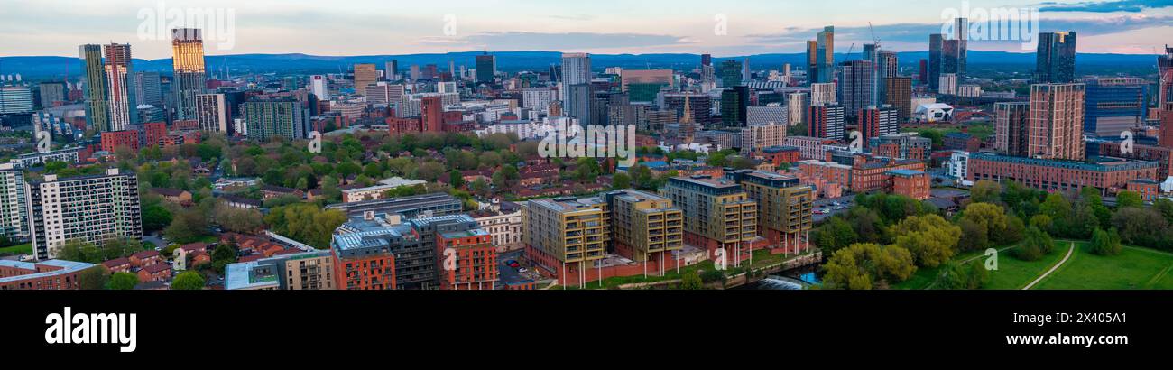 Wide panorama of Salford and Manchester Skyline photographed from ...