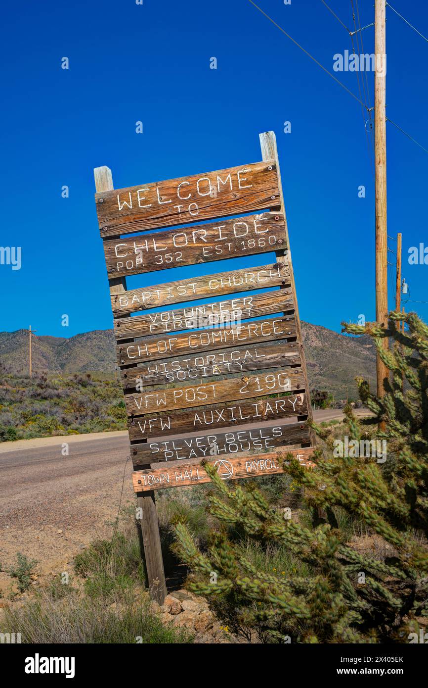 Old road sign. Seen from Co Hwy 125. Chloride, Arizona, USA Stock Photo ...
