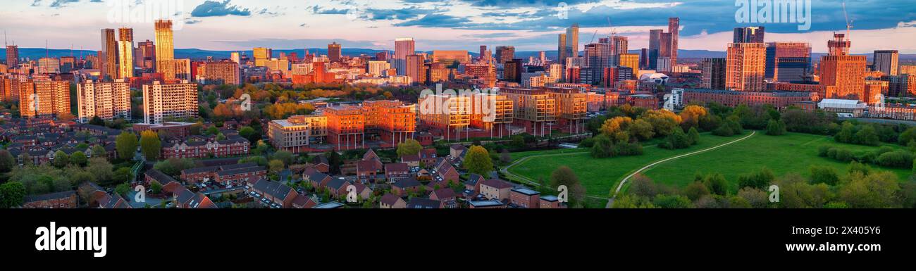 Wide panorama of Salford and Manchester Skyline photographed from ...
