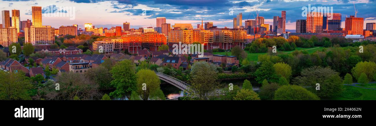 Wide panorama of Salford and Manchester Skyline photographed from ...