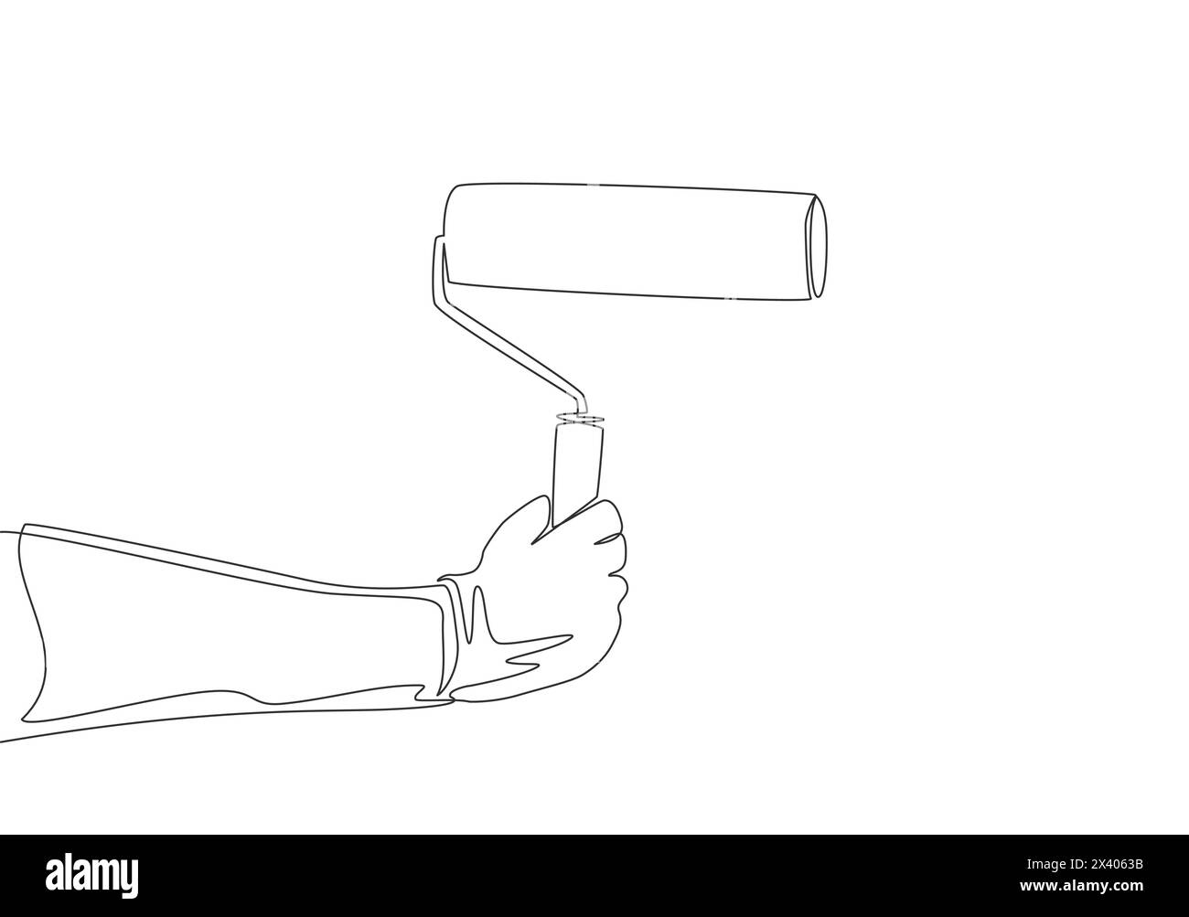 Single continuous line drawing of young young repairman painting wall ...