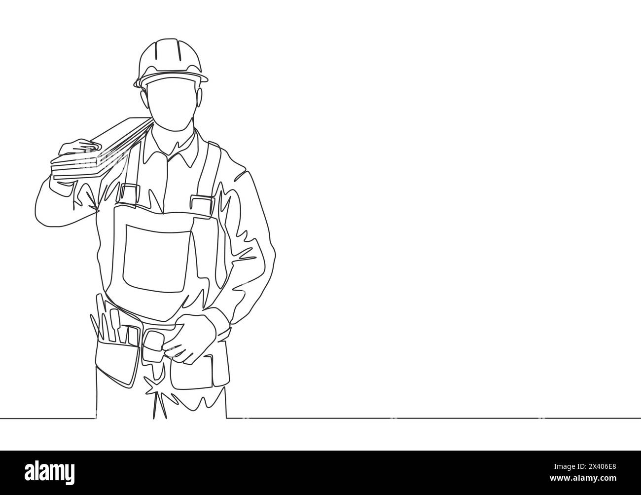 Single continuous line drawing of young handsome lumberjack on uniform ...