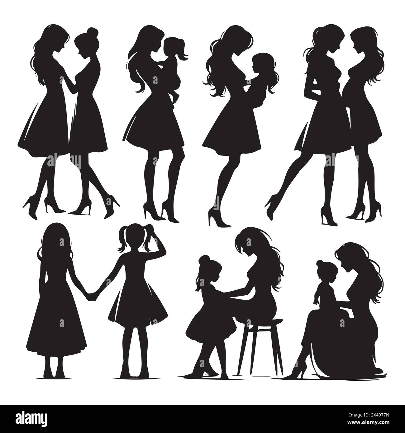 Silhouette set of mother and daughter Stock Vector Image & Art - Alamy