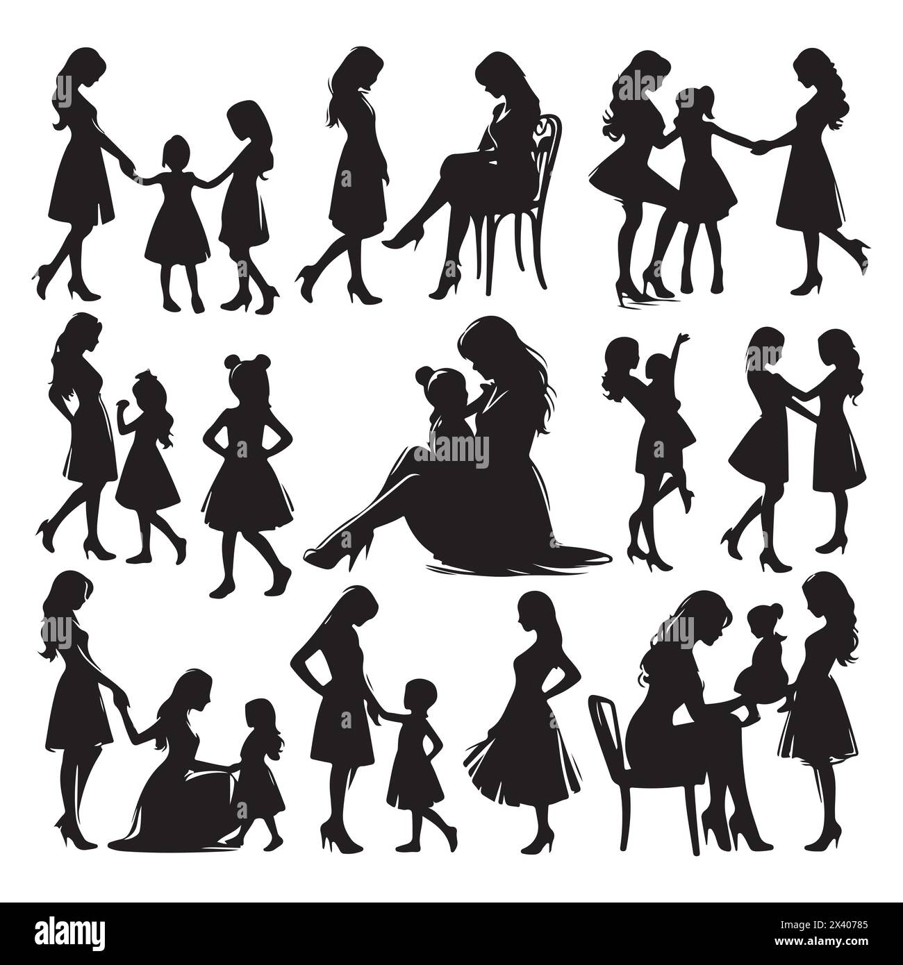 Silhouette set of mother and daughter Stock Vector Image & Art - Alamy