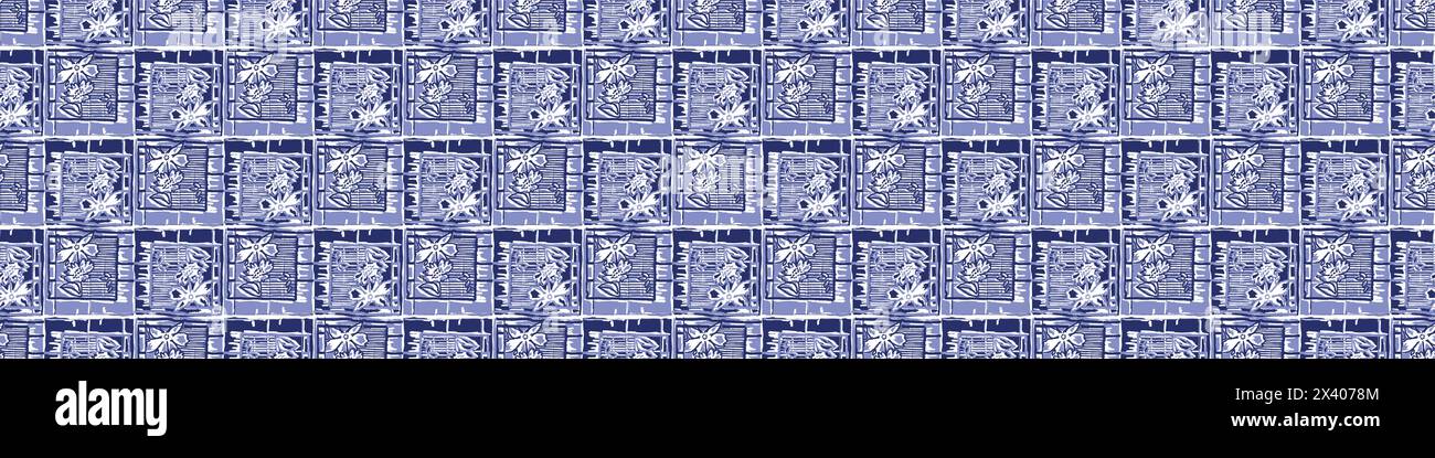 Decorative Indigo blue Japanese block print border pattern. Seamless ...