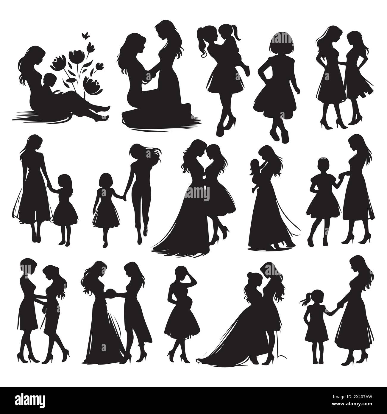Silhouette set of mother and daughter Stock Vector Image & Art - Alamy
