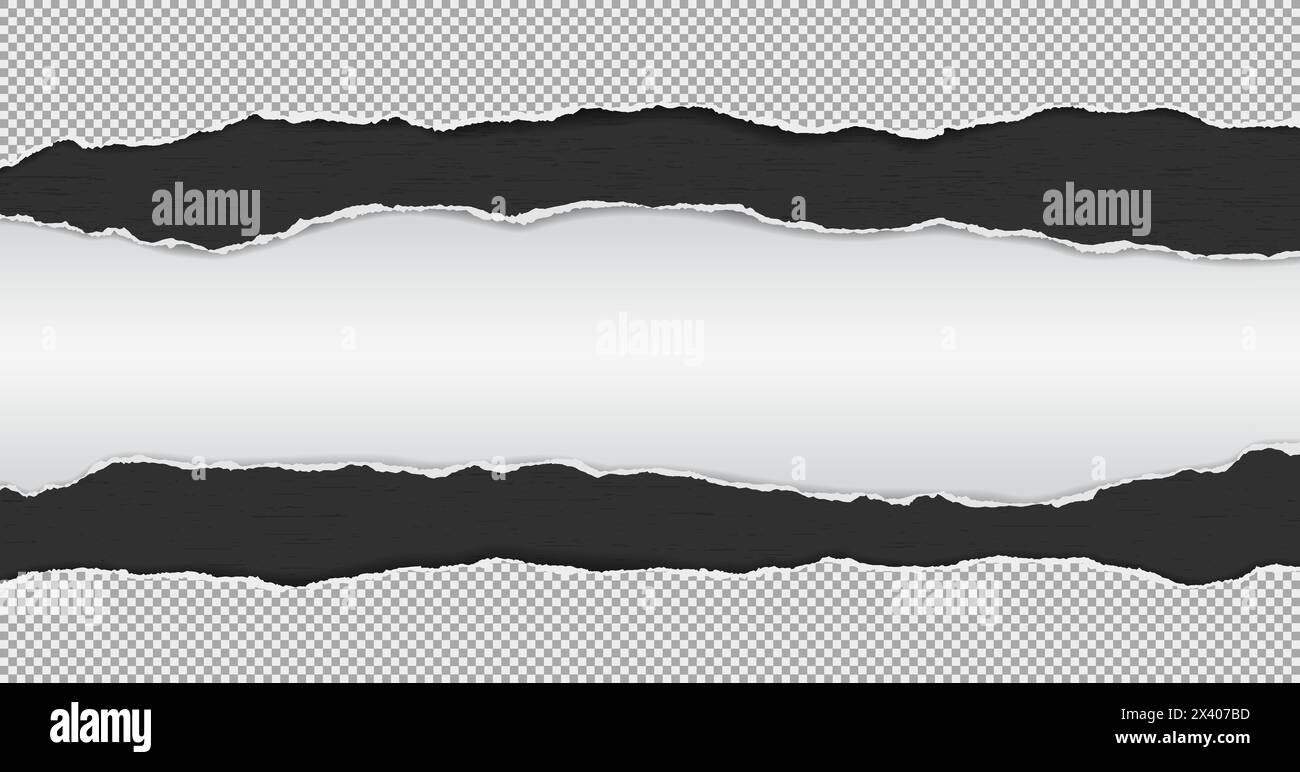 Black and squared torn paper strips with soft shadow are on white ...