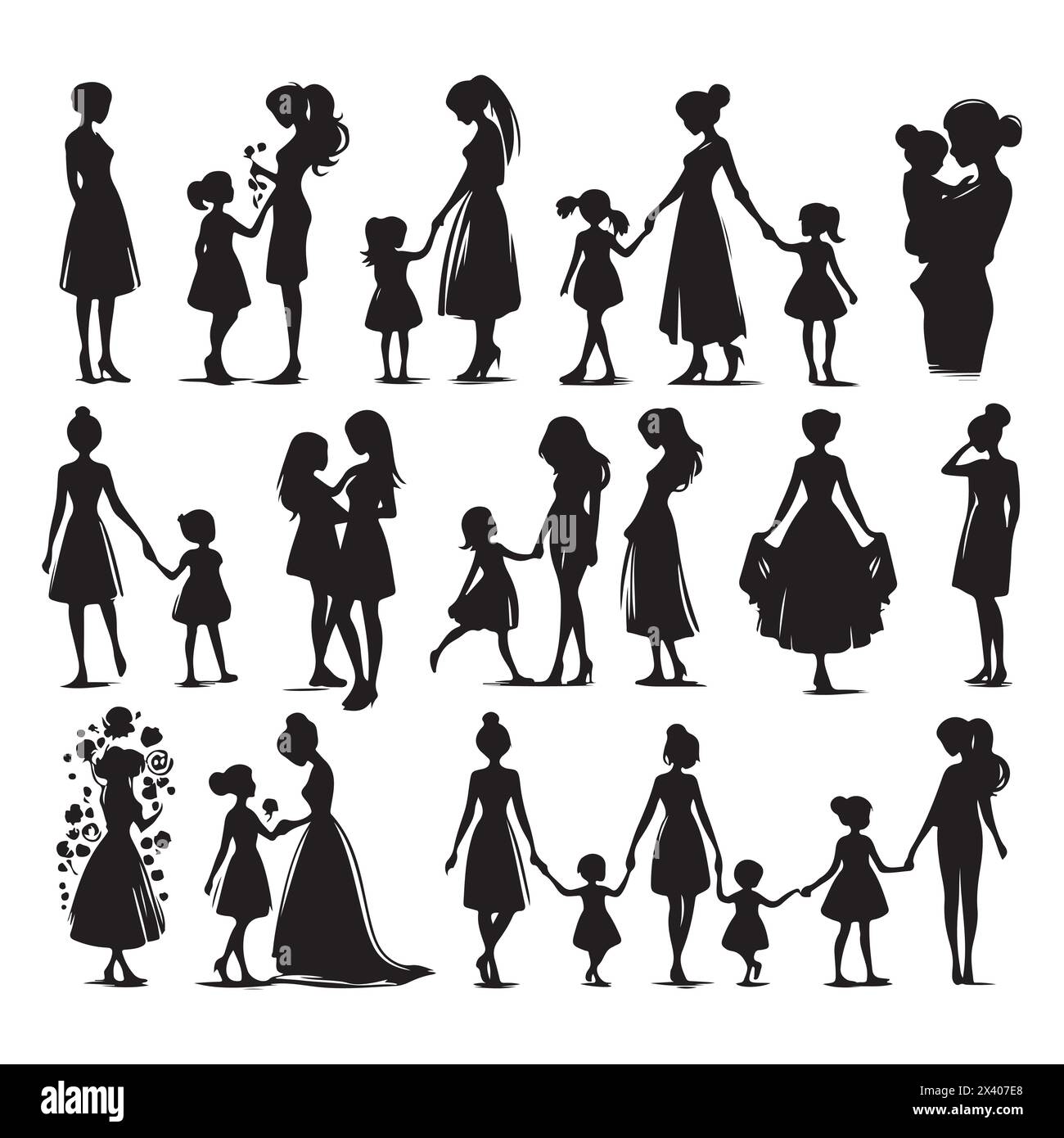 Silhouette set of mother and daughter Stock Vector Image & Art - Alamy