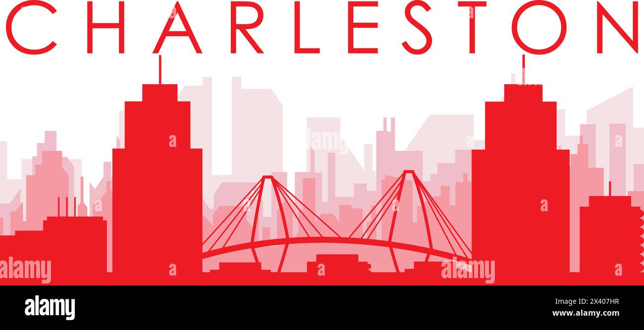 Red panoramic city skyline poster of CHARLESTON, UNITED STATES Stock ...