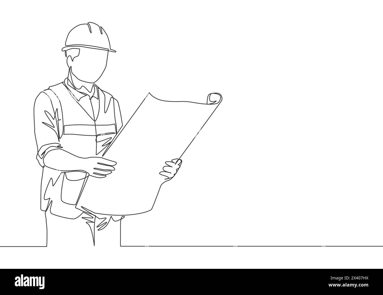 Single continuous line drawing of young attractive architect checking ...