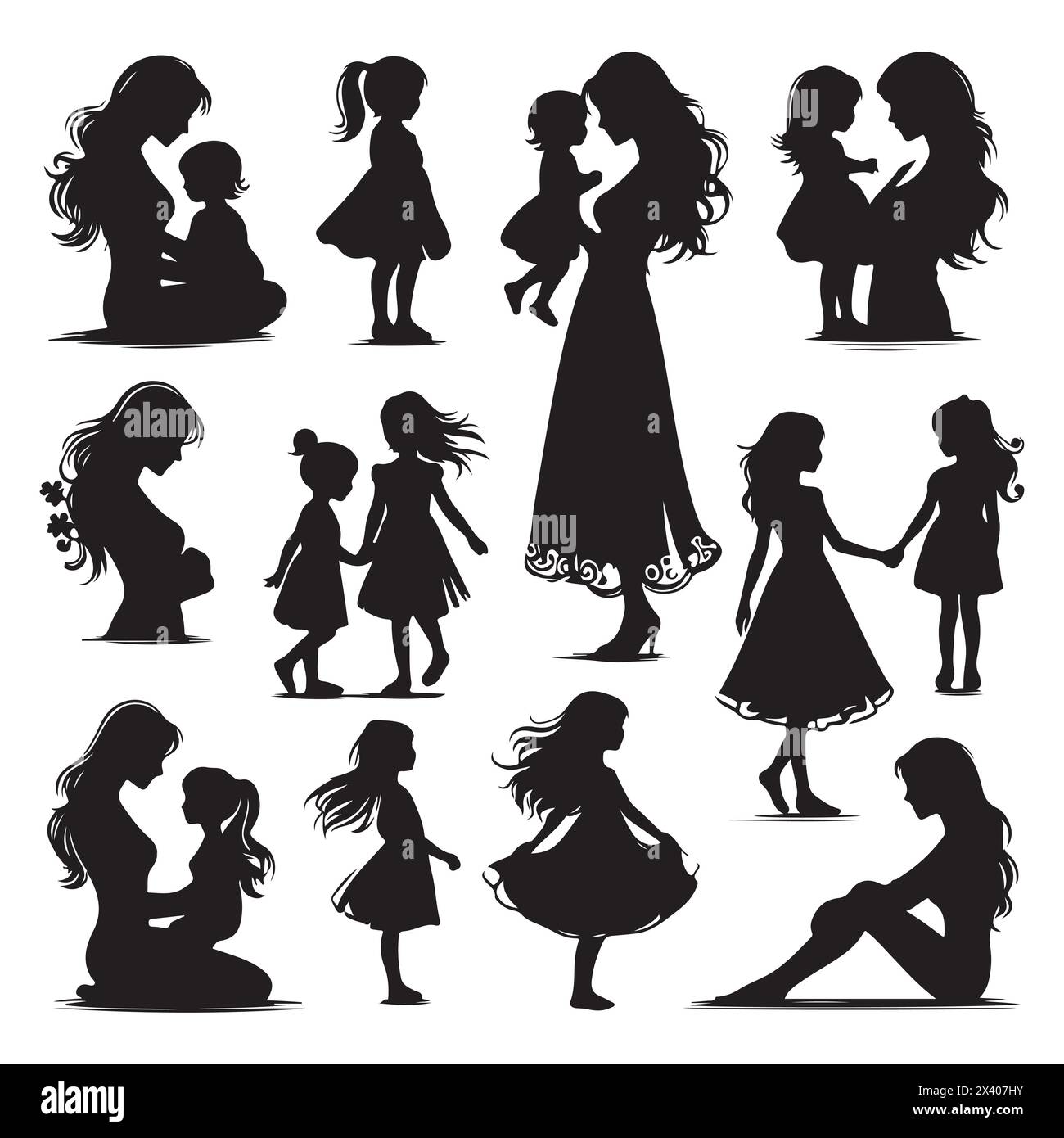 Silhouette set of mother and daughter Stock Vector Image & Art - Alamy