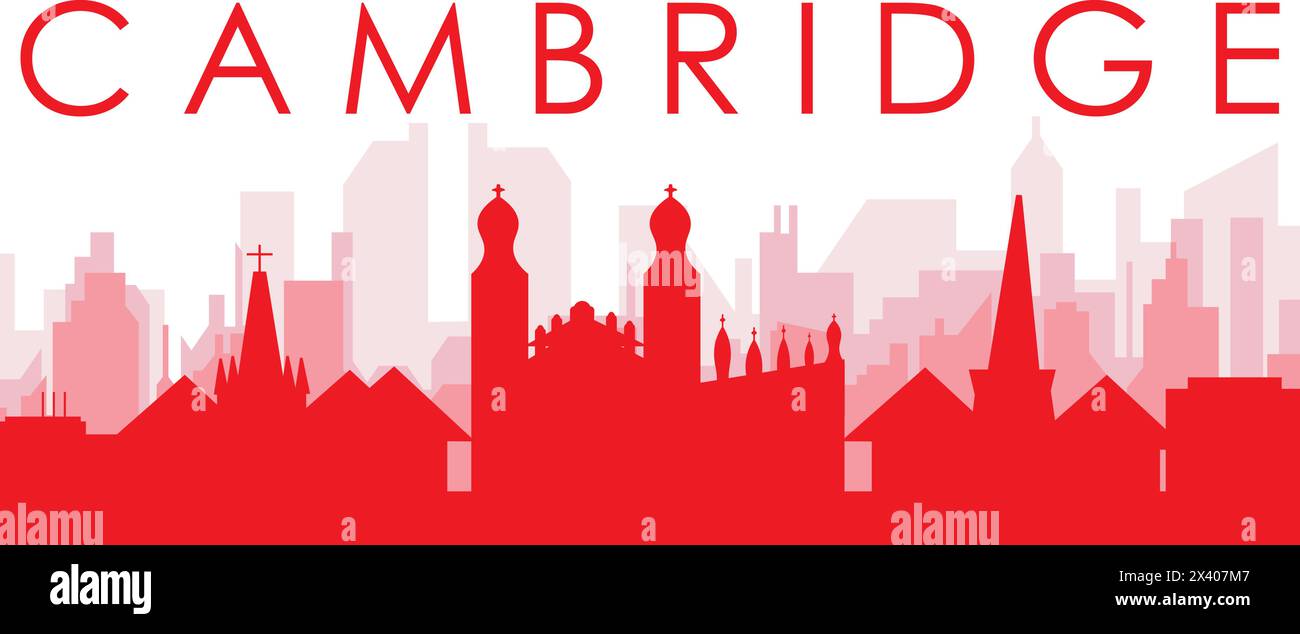 Red panoramic city skyline poster of CAMBRIDGE, UNITED KINGDOM Stock ...