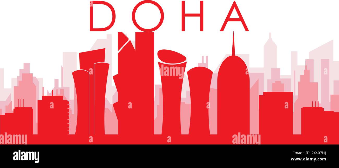 Red panoramic city skyline poster of DOHA, QATAR Stock Vector Image ...