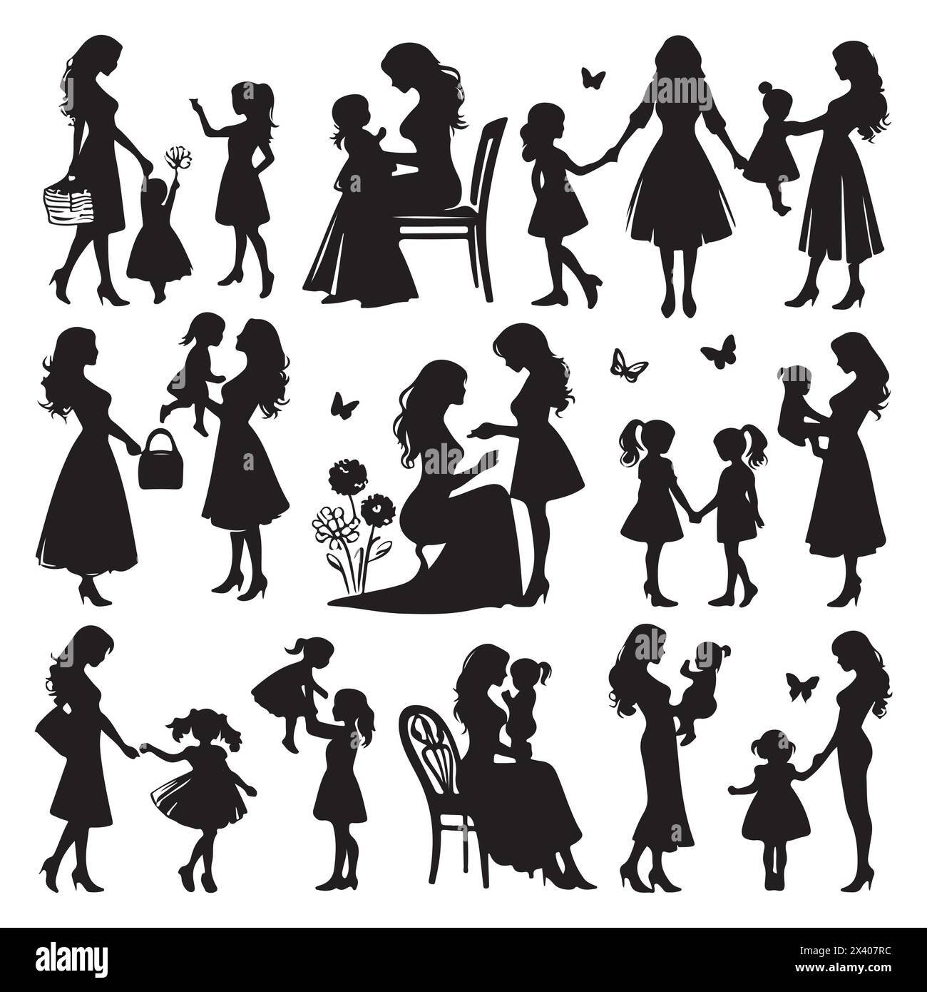 Silhouette set of mother and daughter Stock Vector Image & Art - Alamy