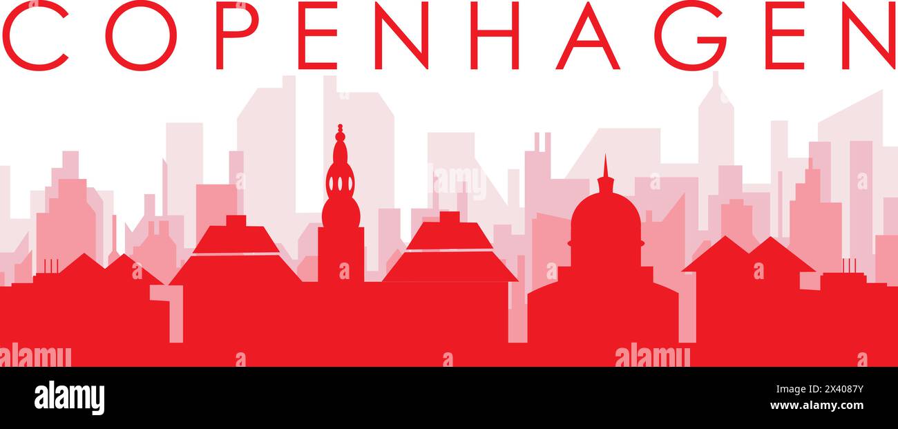 Red panoramic city skyline poster of COPENHAGEN, DENMARK Stock Vector ...