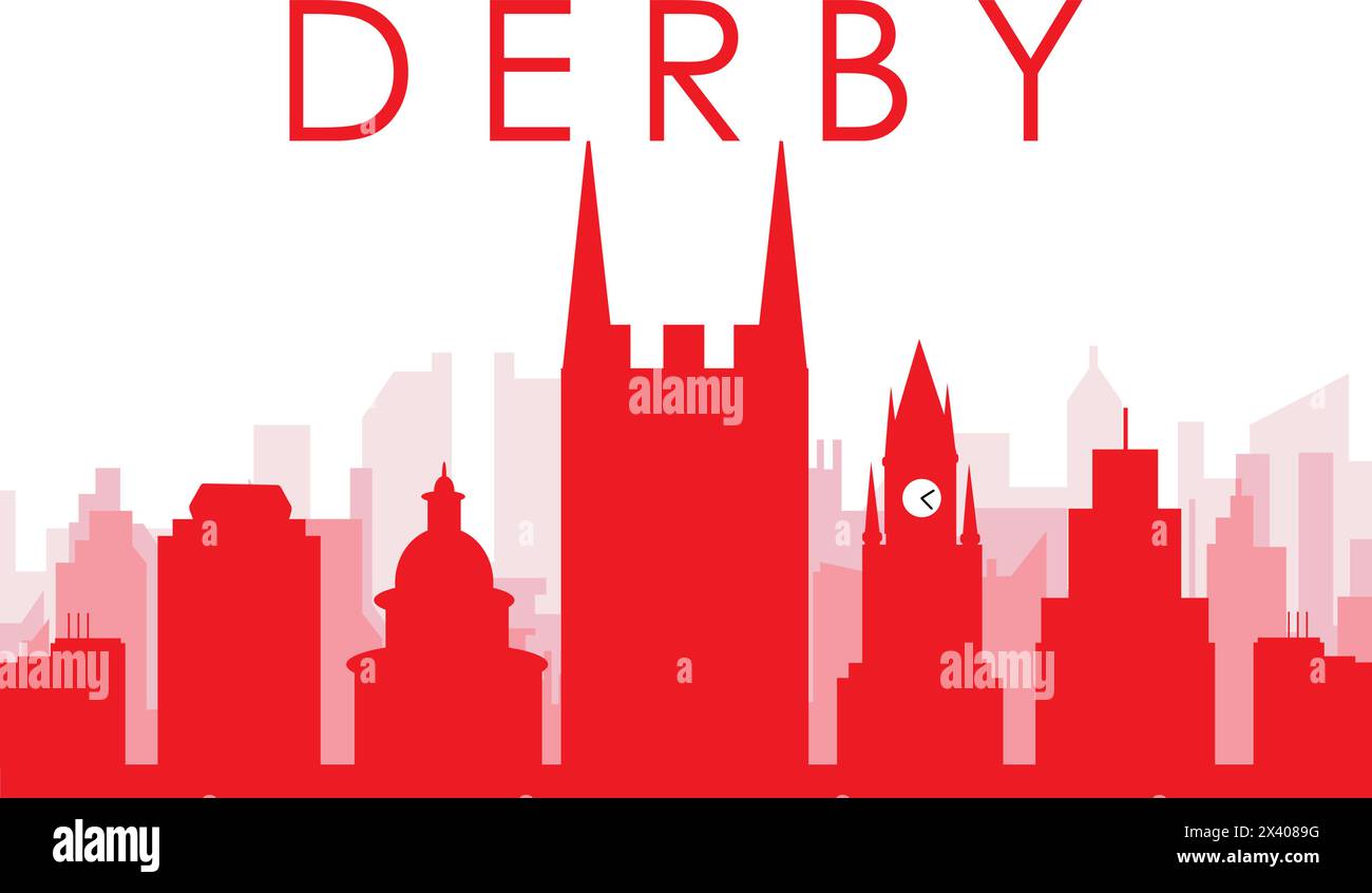 Red panoramic city skyline poster of DERBY, UNITED KINGDOM Stock Vector ...