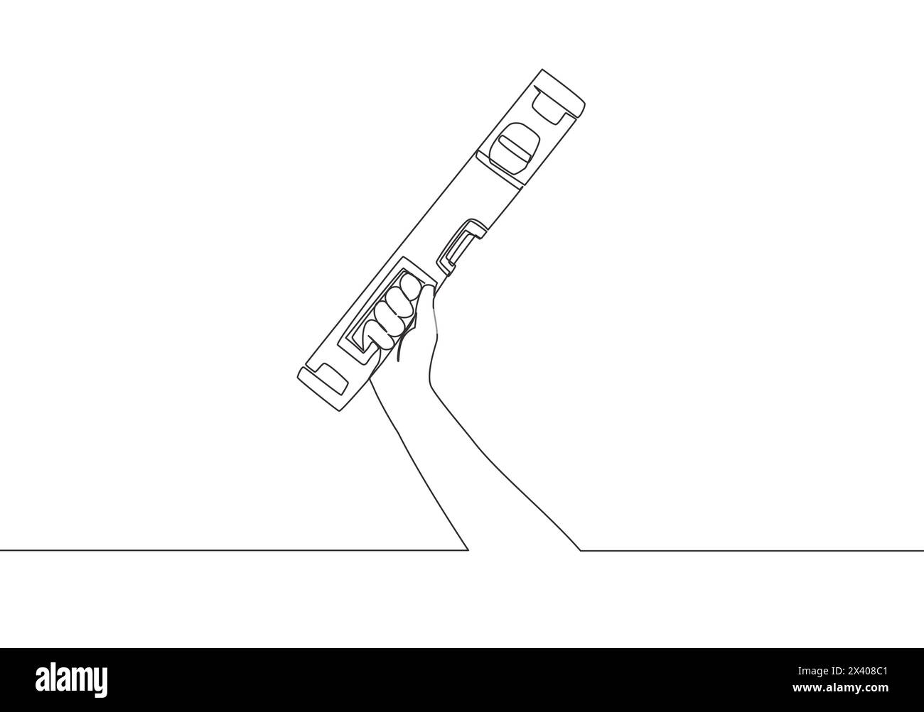One continuous line drawing of man holding bubble spirit or level ...