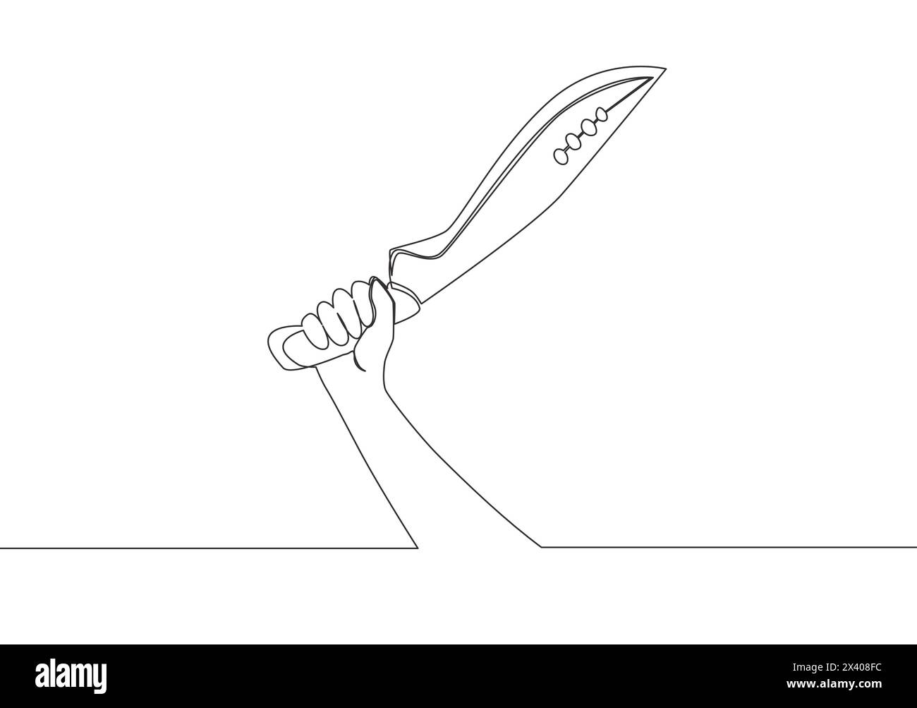 Single continuous line drawing of man holding traditional machete blade ...