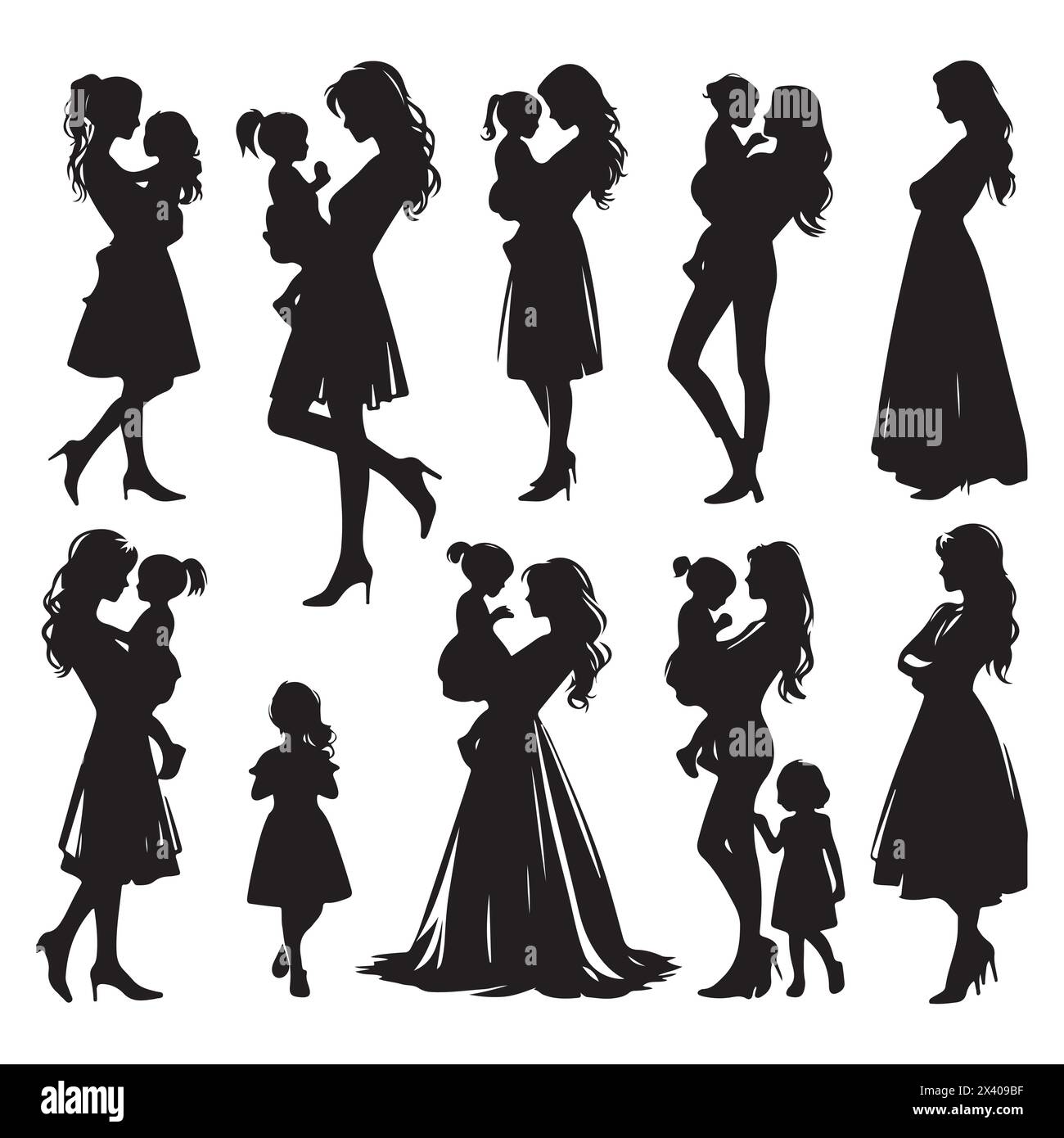 Silhouette set of mother and daughter Stock Vector Image & Art - Alamy