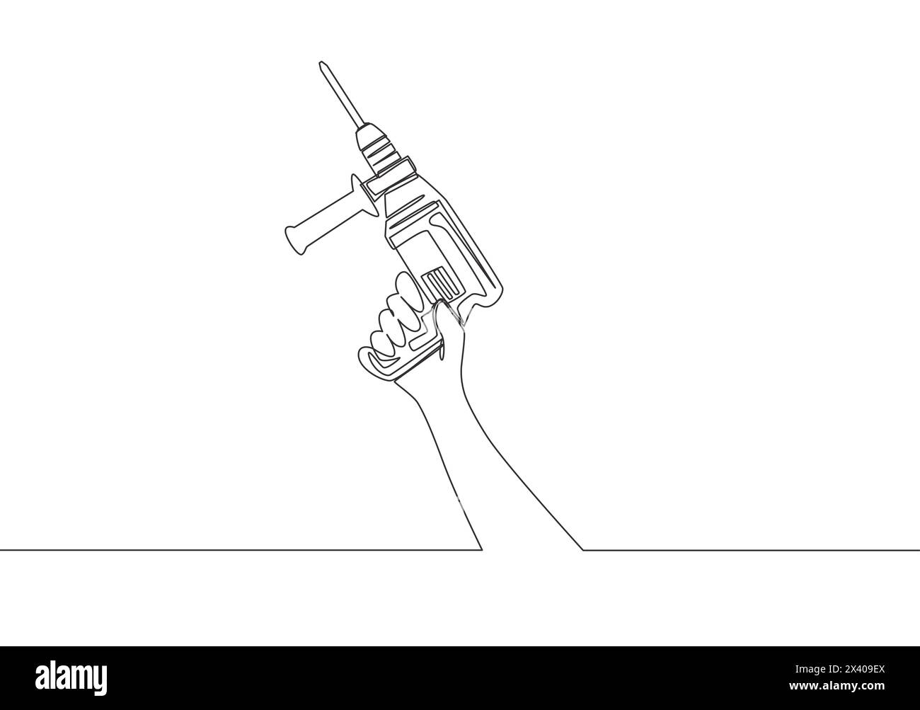 One single line drawing of man holding electric hand drill machine ...