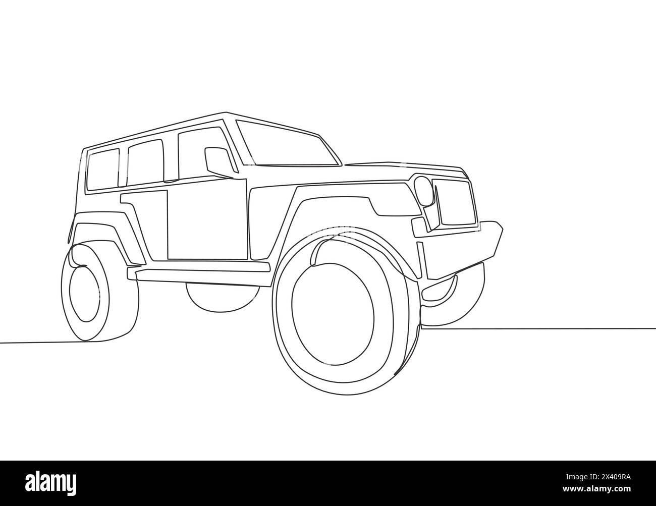 Single line drawing of 4x4 wheel drive tough jeep trail car. Adventure ...
