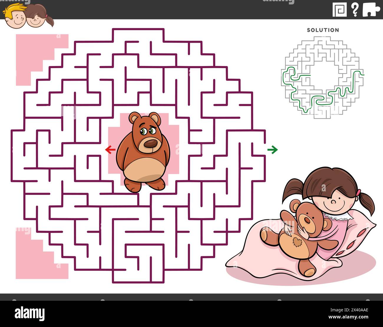 Cartoon illustration of educational maze puzzle game for children with ...