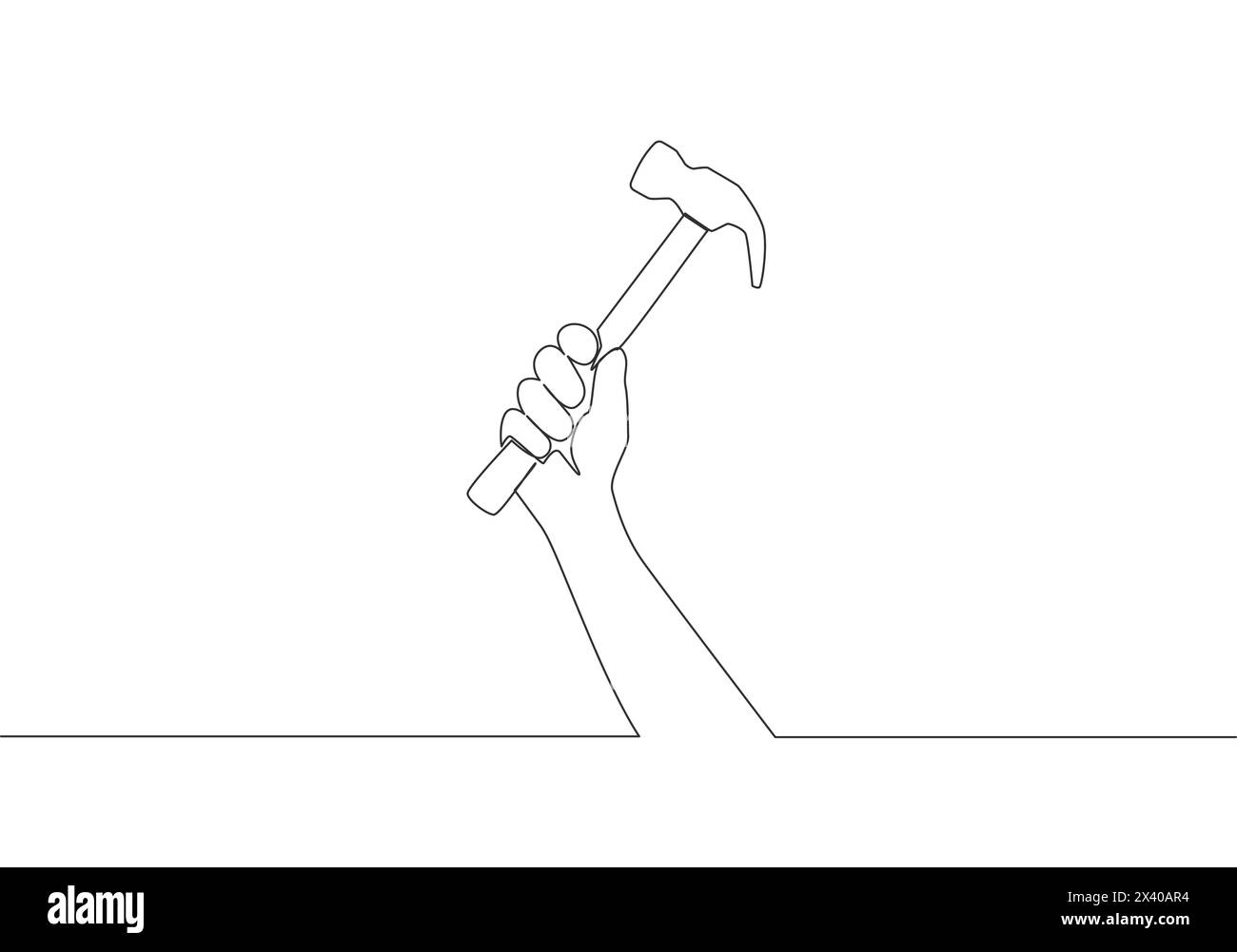 Single continuous line drawing of man holding hammer steel. Handyman ...