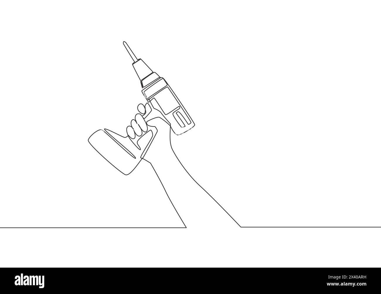 One continuous line drawing of man holding portable drill machine ...