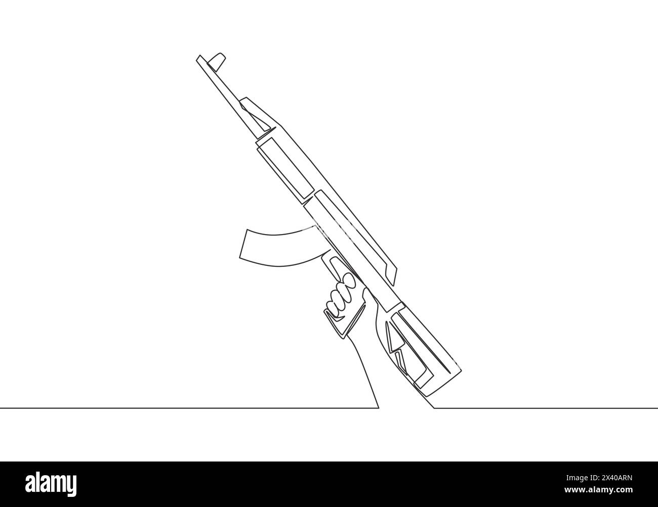 One continuous line drawing of man holding assault rifle automatic gun ...