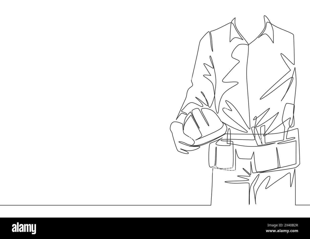 One single line drawing of young construction foreman wearing tools ...