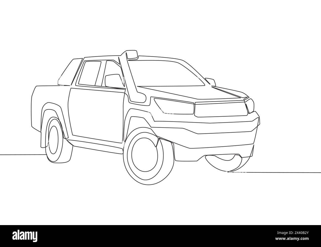 One line drawing of 4x4 wheel drive tough pickup truck car. Sporty ...