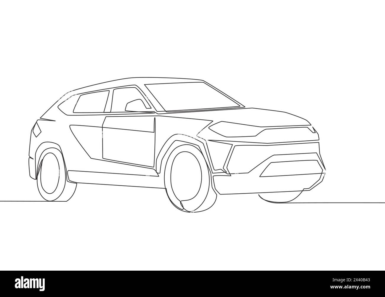 One line drawing of tough big suv car. Family comfortable and safe ...