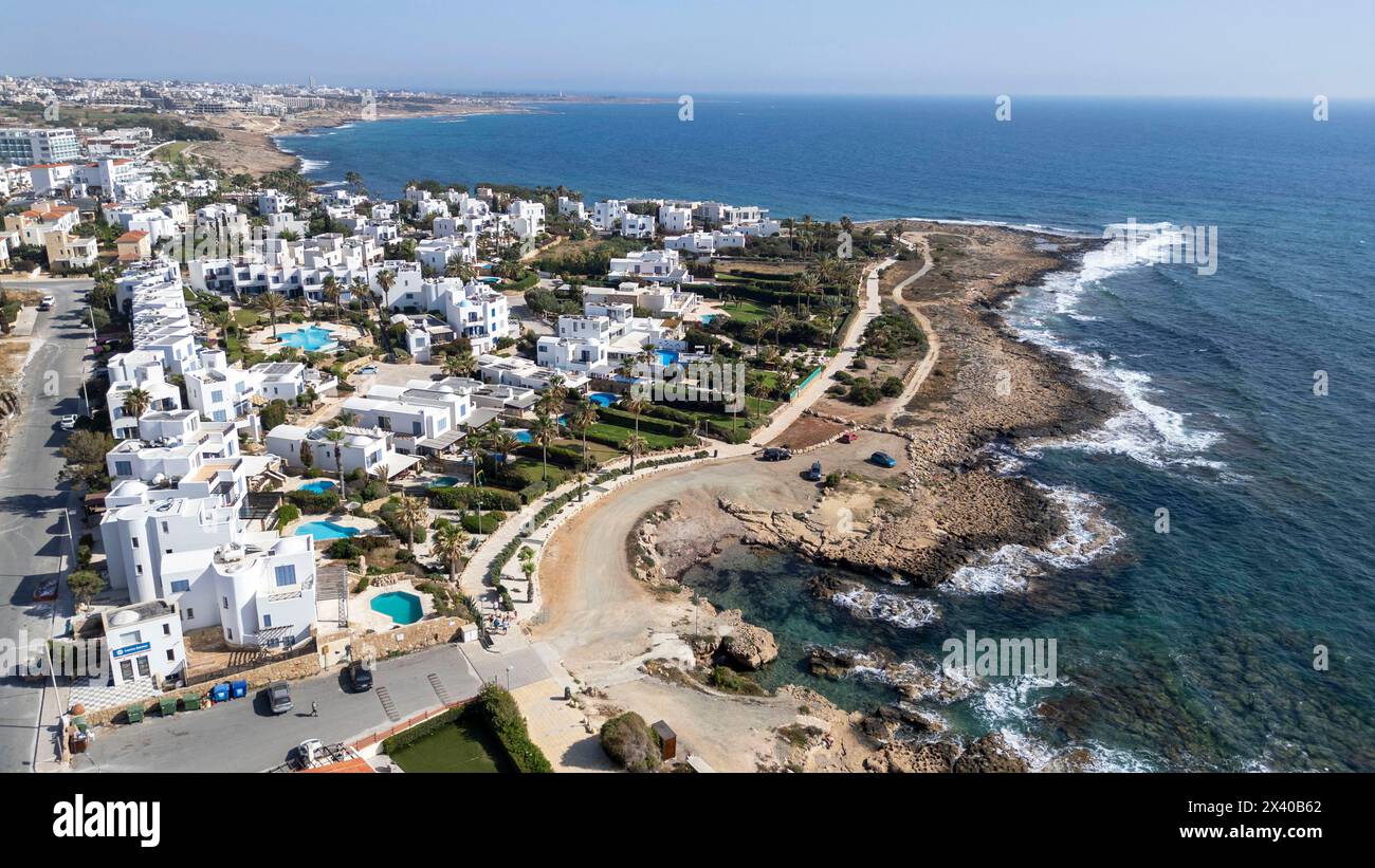Aerial view of the coastline at Chloraka, Paphos, Cyprus Stock Photo ...