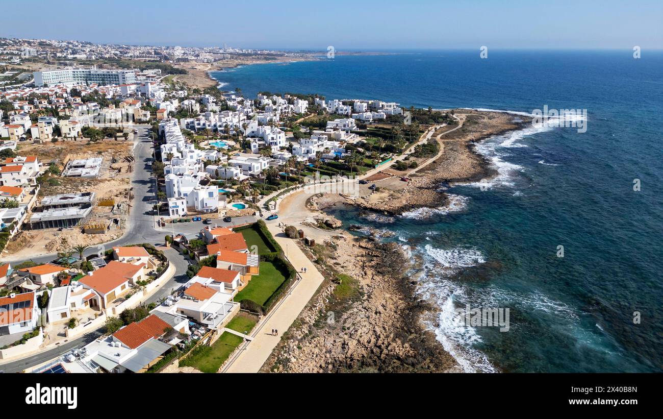 Aerial view of the coastline at Chloraka, Paphos, Cyprus Stock Photo ...
