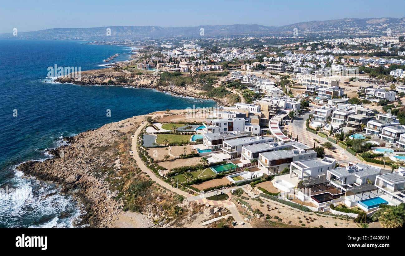 Aerial view of the coastline at Chloraka, Paphos, Cyprus Stock Photo ...